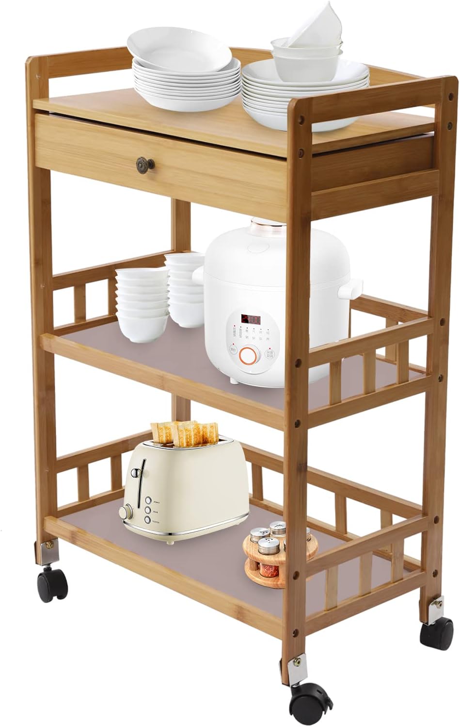Amazon.com: SanBouSi 3 Tier Bamboo Kitchen Serving Cart, Rolling ...