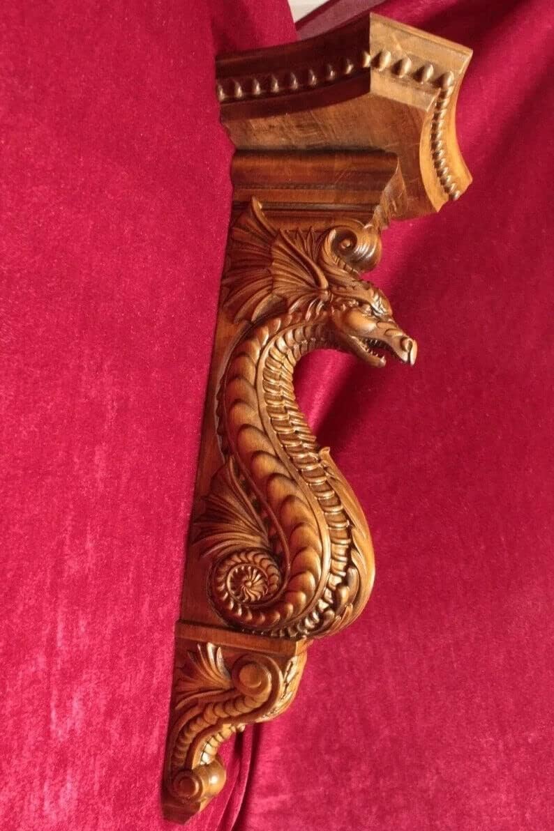 Amazon.com: Set of 2 Wooden Shelf Carved wooden dragon corbel Unique ...