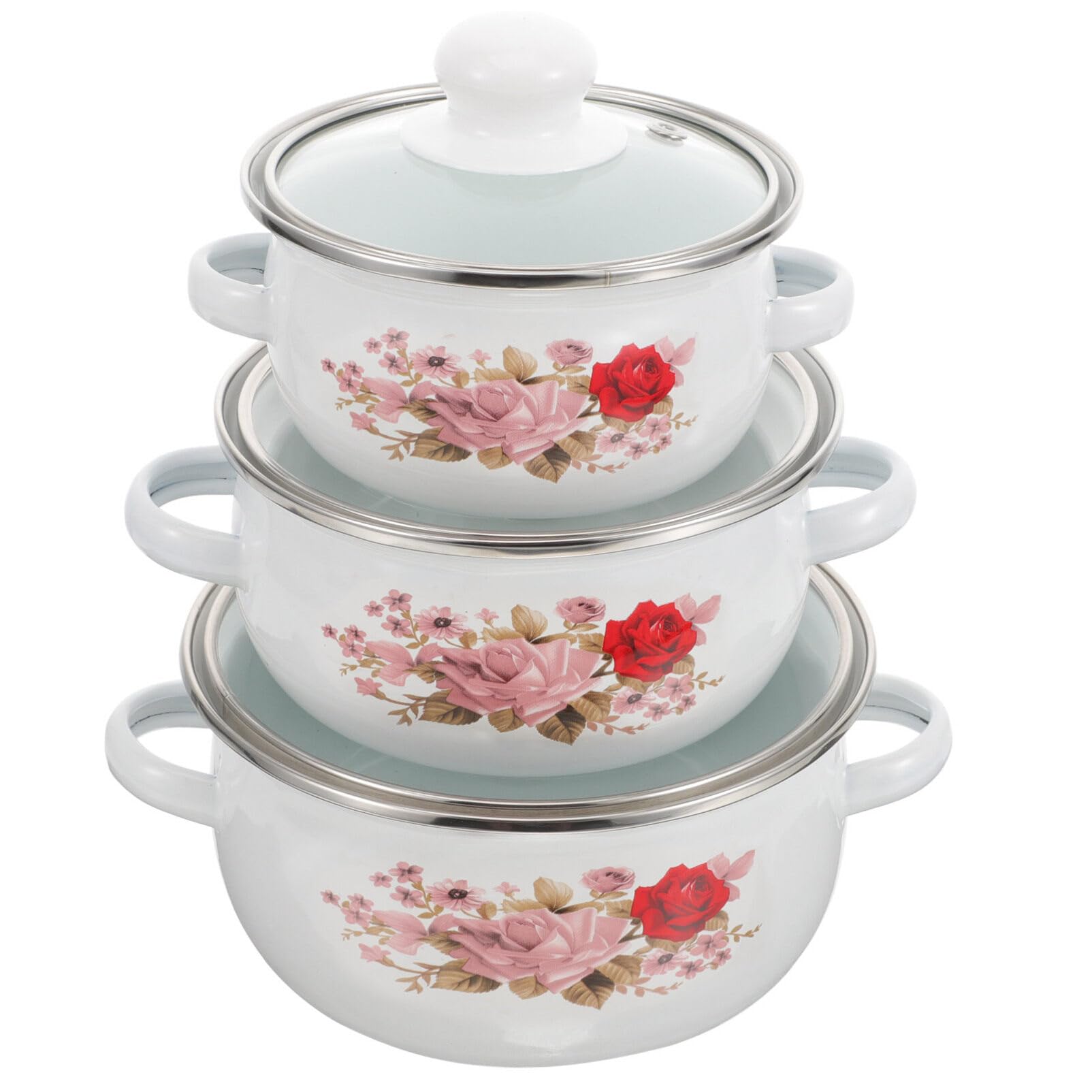 Amazon.com: BESTonZON 3pcs Enamel Cooking Pot Small Stockpot with Glass ...