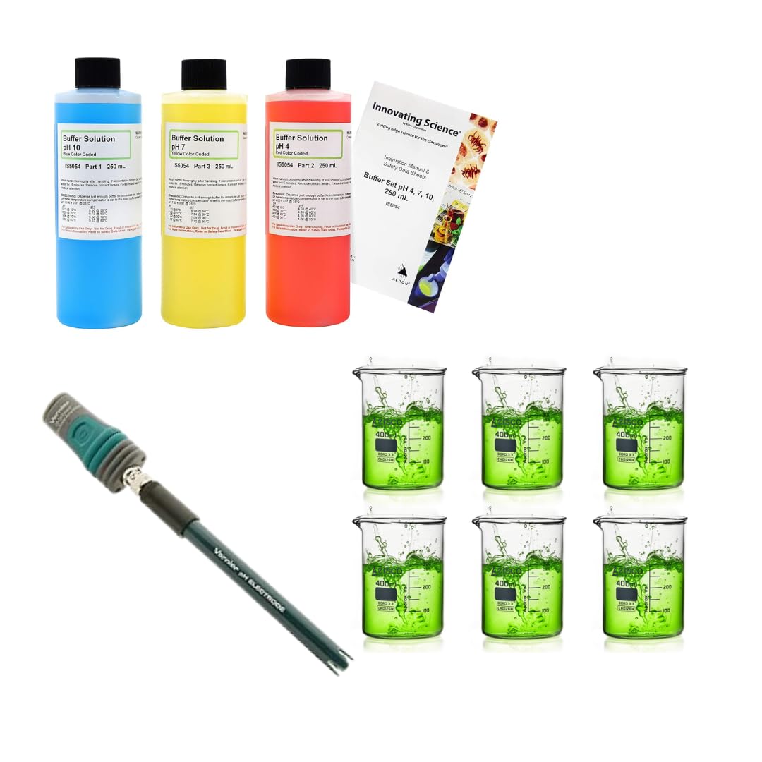 Vernier pH Buffer Kit & Pack of 6 Eisco 400mL Beakers with pH Sensor ...
