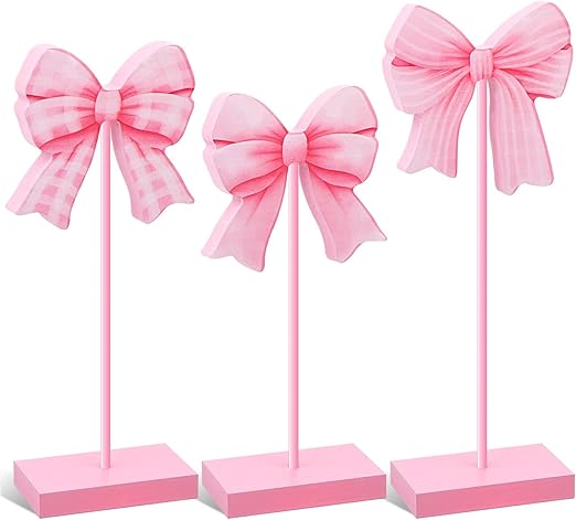 Amazon.com: 3 Pcs Small Pink Bow Wooden Sign Tall Standing Block ...