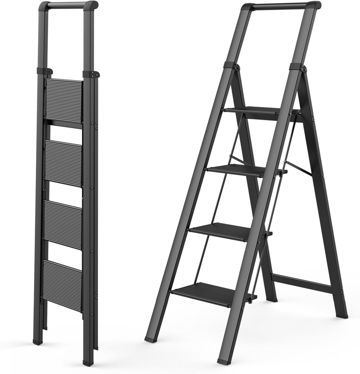 WOA WOA 4 Step Ladder, Ladders for Home, Anti-Slip Pedals, Aluminum ...