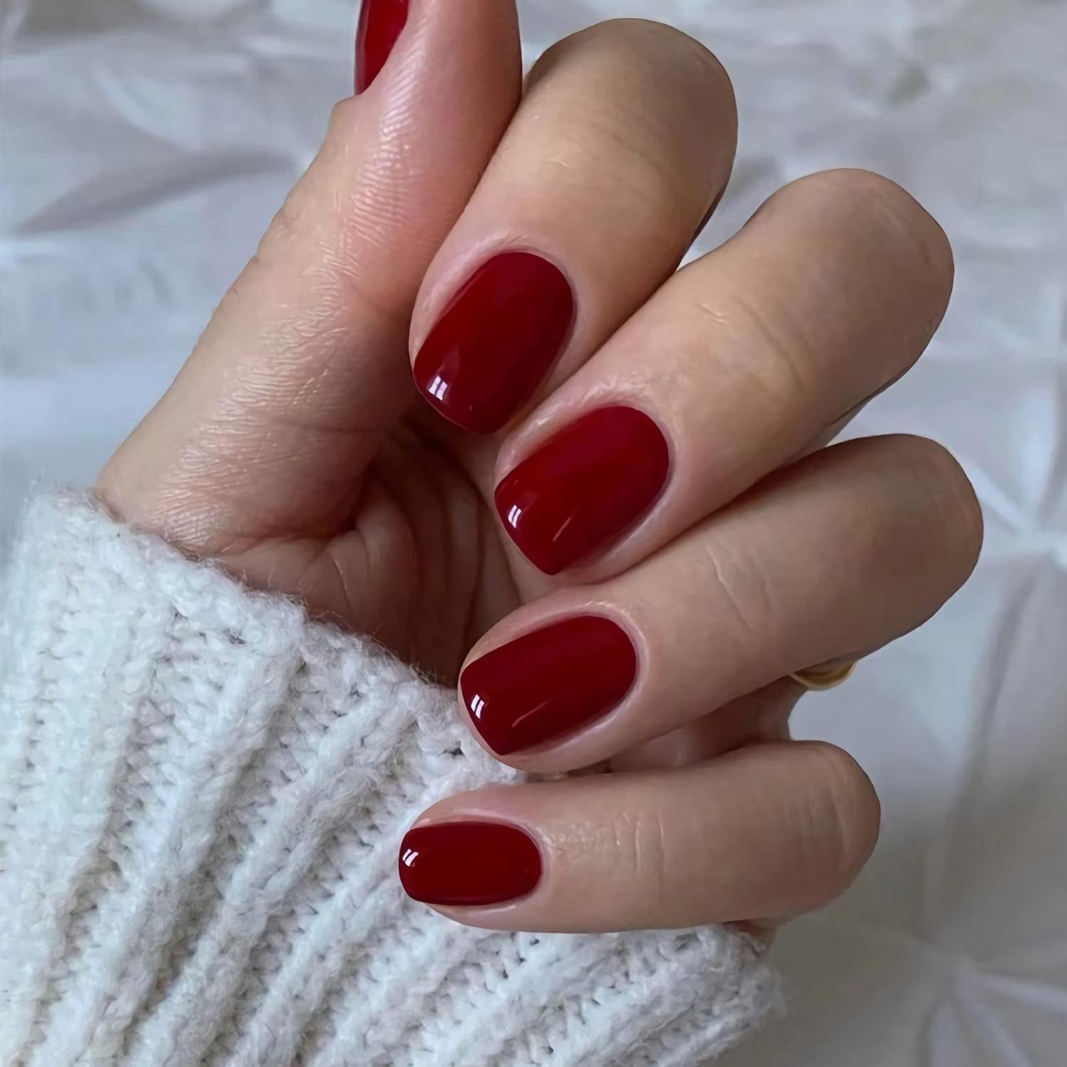 Amazon.com: Square Press on Nails Short Fake Nails Red False Nails ...