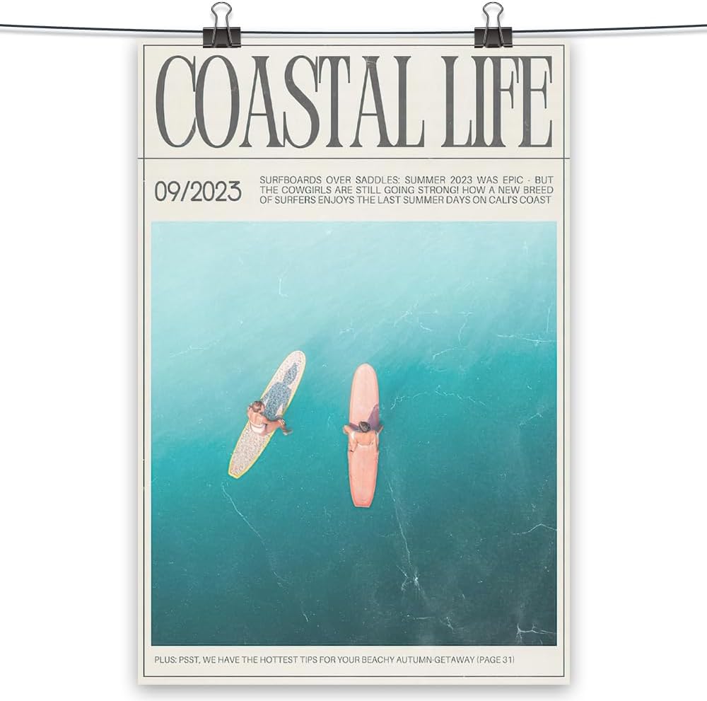 Amazon.com: Ocean Beach Canvas Wall Art, Coastal Girl Denim Pink ...