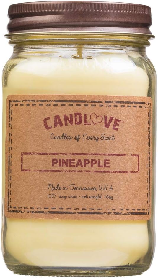 Amazon.com: CANDLOVE Pineapple Scented 16oz Mason Jar Candle 100% Soy ...