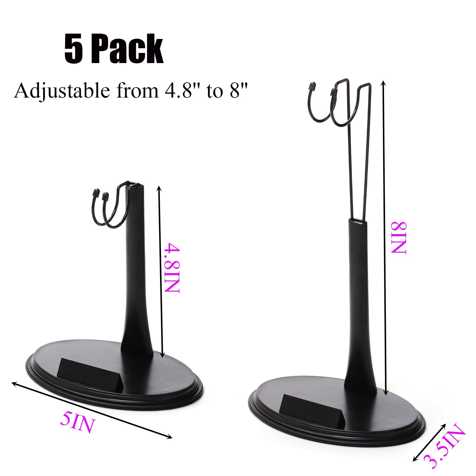 Snapklik.com : 5 Pack Action Figure Stands, Black Doll Holder Stand, 1/ ...