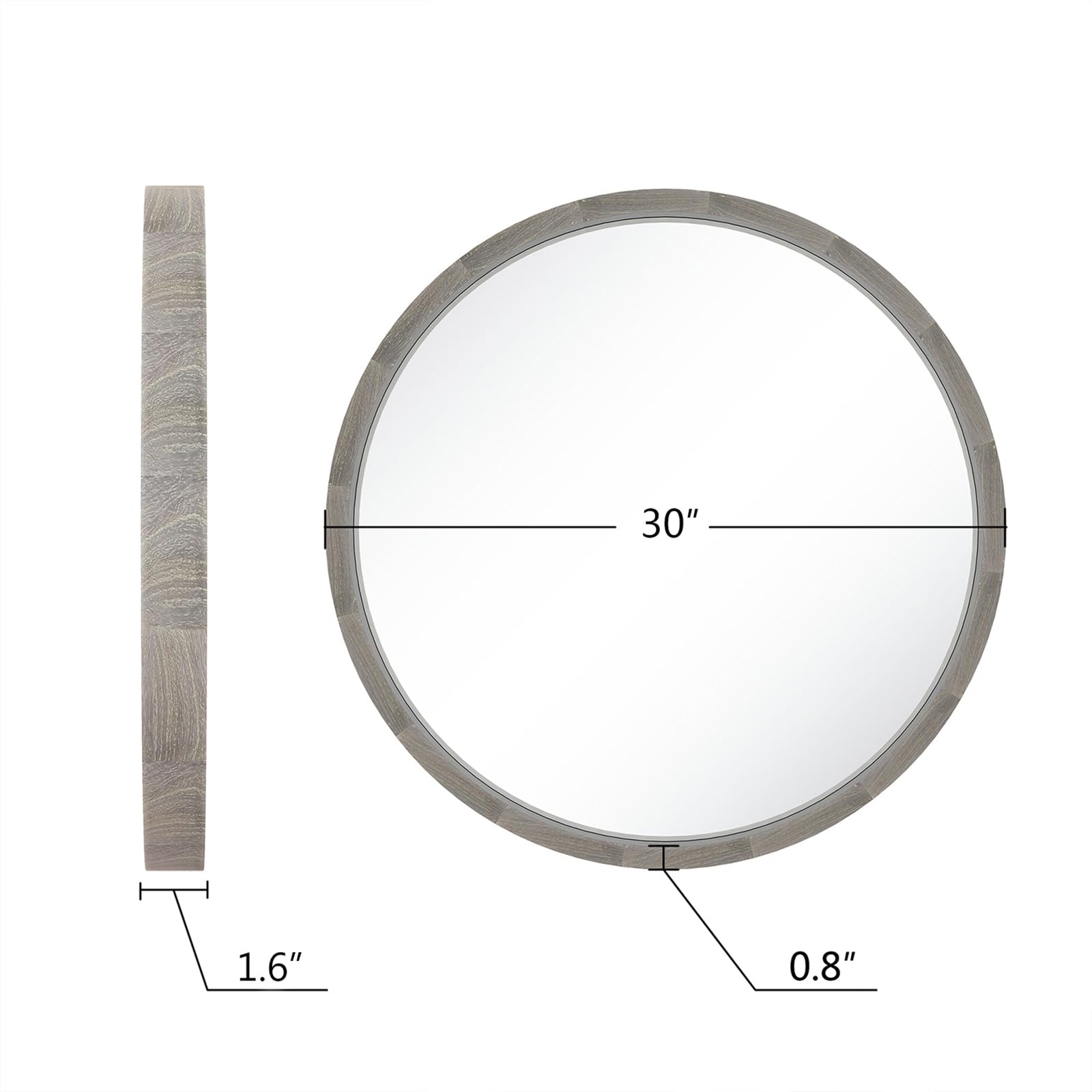 LYYYXGYP Round Wood Gray Mirror 30x30 Inch Modern Wall Mounted Mirror ...