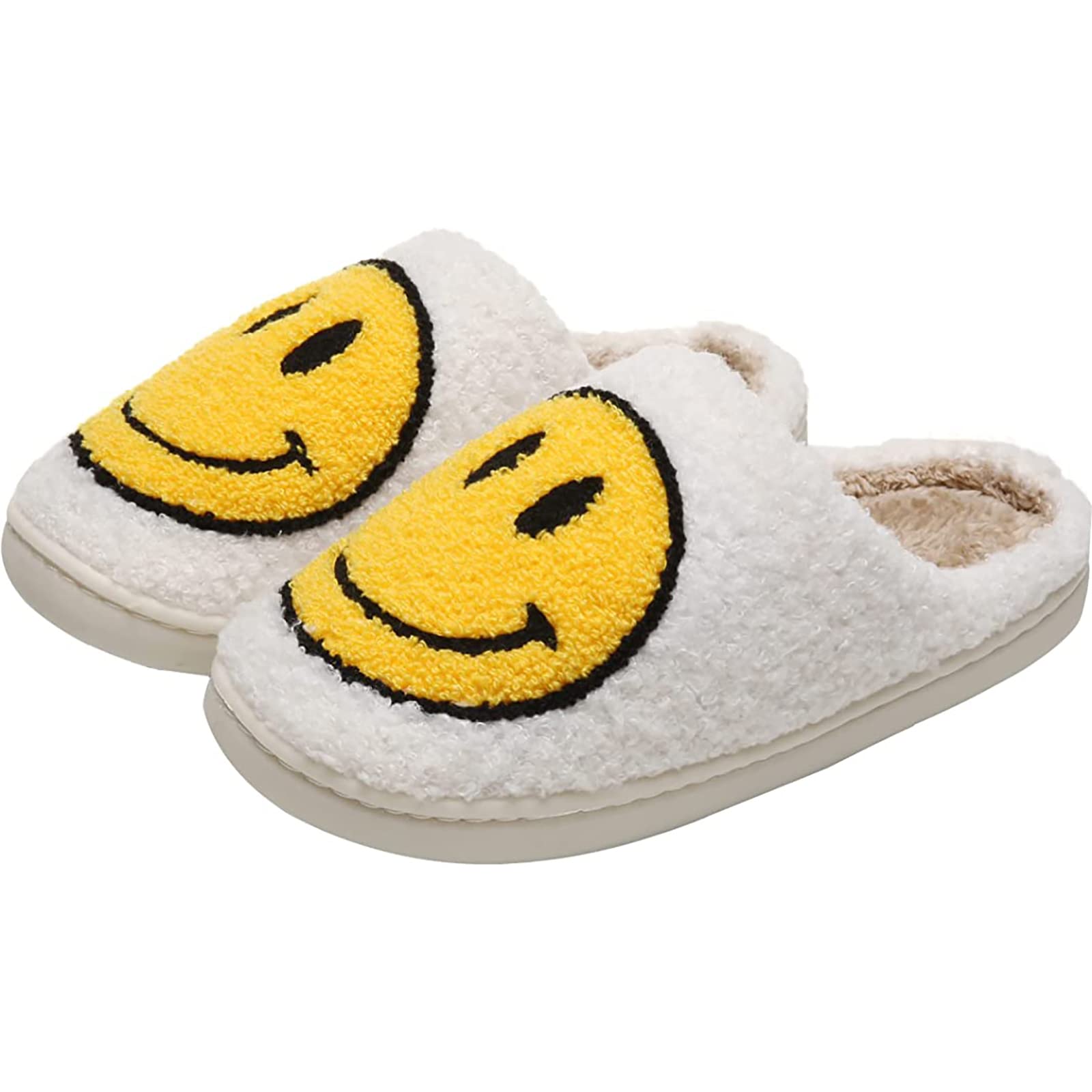 PLMOKN Smile Face Slippers Indoor And Outdoor Mens House Cute Fuzzy ...