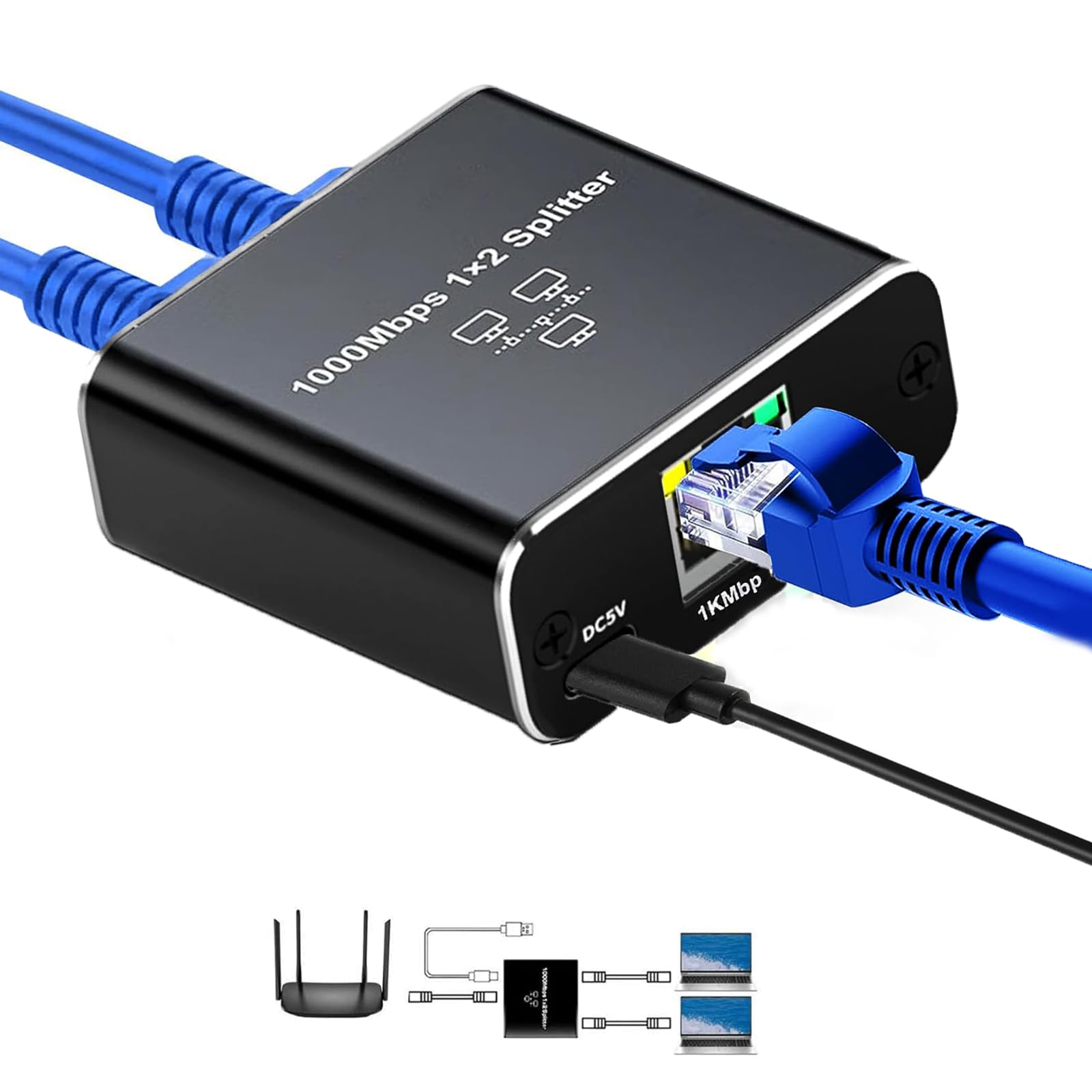 Amazon.com: Douste RJ45 Ethernet Splitter 1 to 2, 1000Mbps Ethernet ...