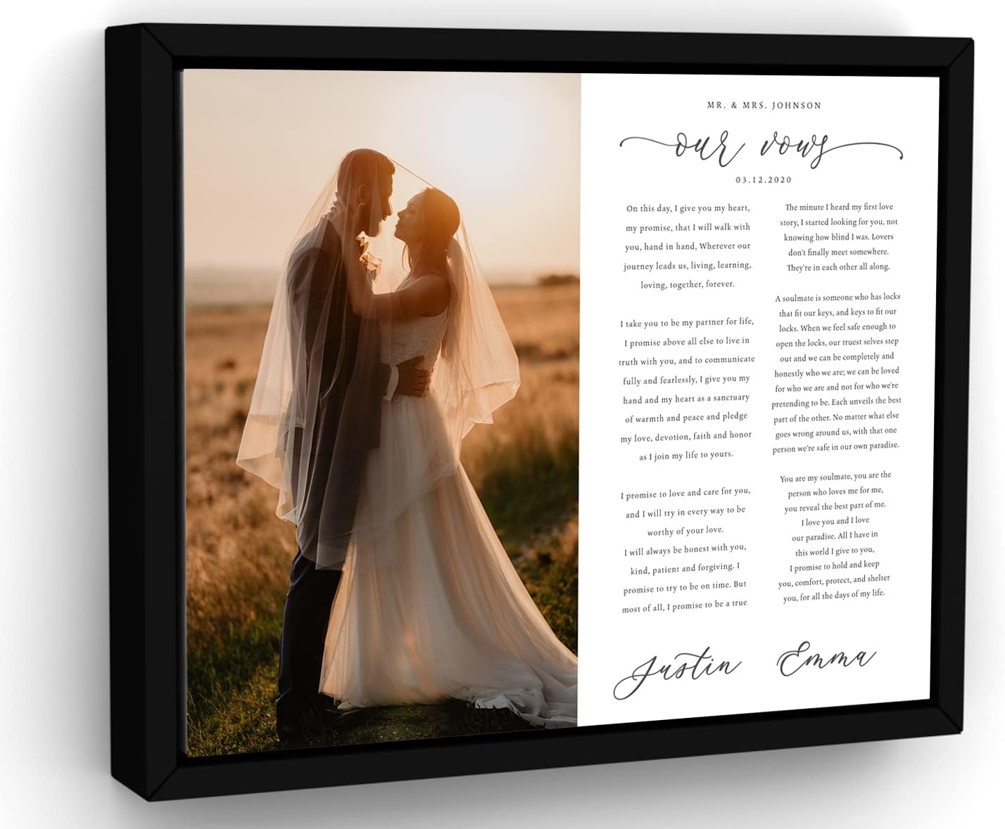 Amazon.com: Personalized Traditional Wedding Vows Printed and Framed ...