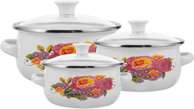 Amazon.com: Amosfun 3Pcs Enamel Mini Pots Stackable Cooking Pots with ...