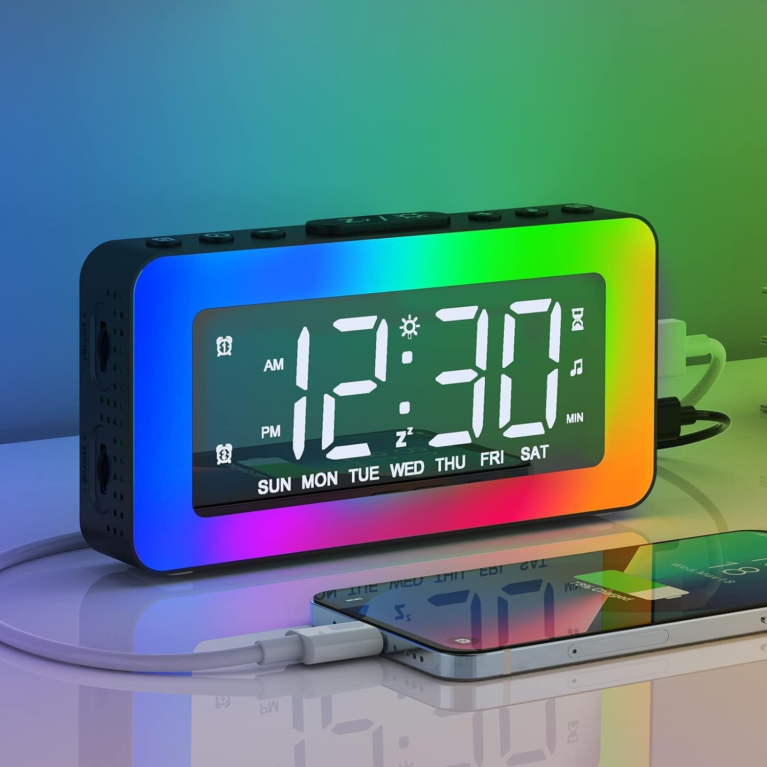 Kids Alarm Clock with RGB Night Lights, Non Ticking Digital Alarm Clock ...