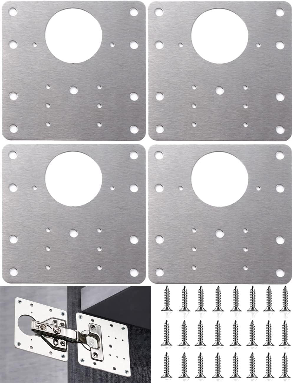 Stainless Steel Hinge Repair Brackets Kit, 4 PCS Hinges Repair Fixing ...