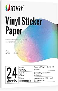 Uinkit Printable Vinyl Sticker Paper Holographic Glossy Transparent Each 8 Sheets 8.5x11 Inches ...
