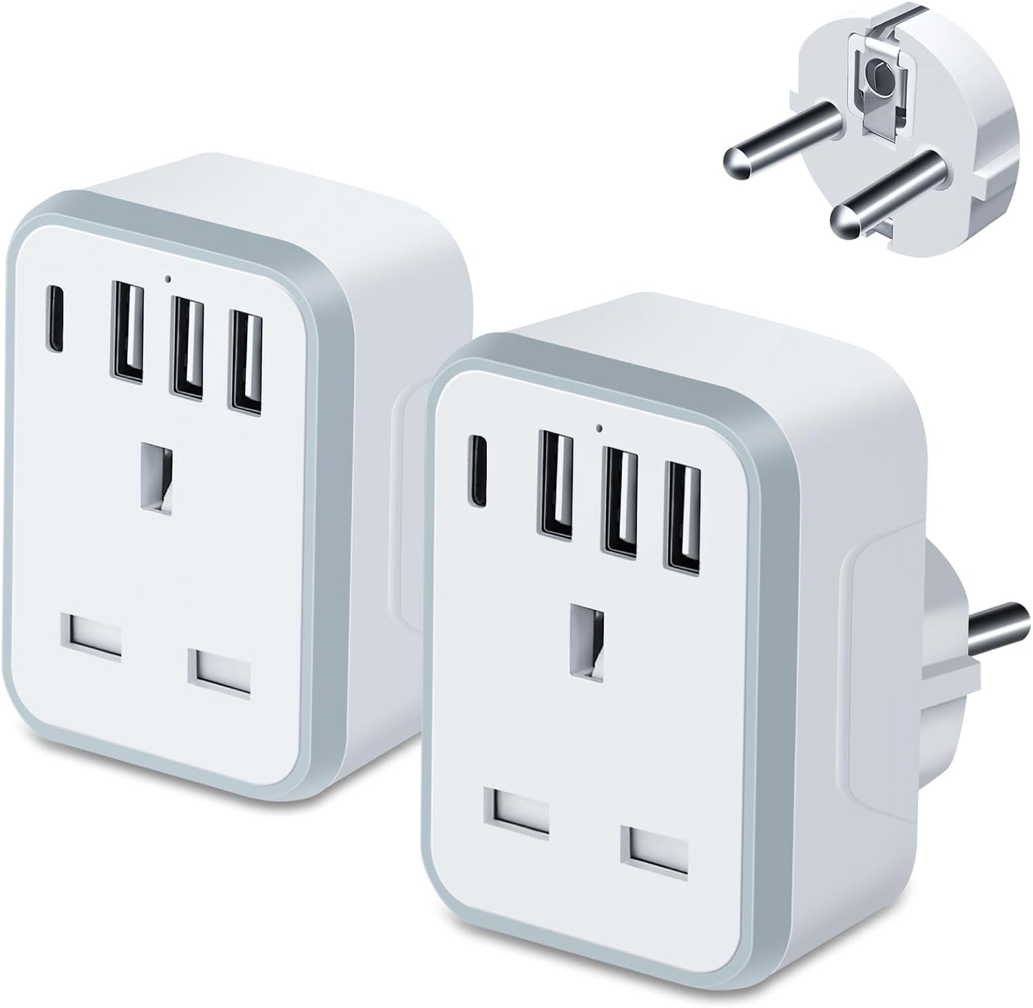 2 PACK UK to European Plug Adapter,Schuko European Plug Adapter with 3 ...