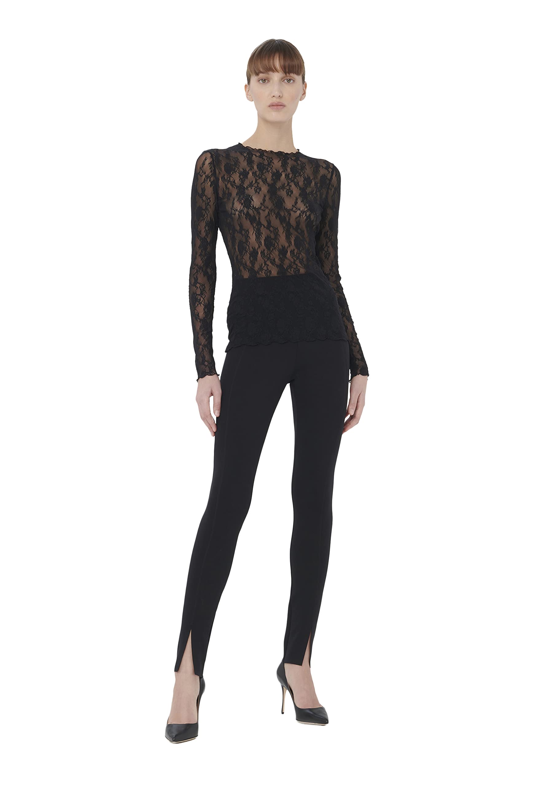 Wolford Floral Lace Top with Elongated Sleeves and Classic Turtleneck ...