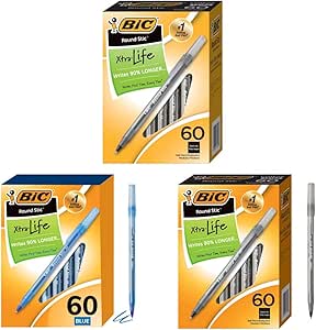 Amazon.com : BIC Round Stic Xtra Life Ballpoint Pen, Medium Point (1.0mm), Black, 60-Count Round ...