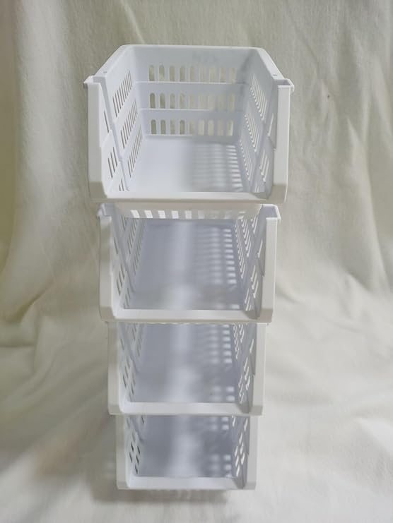 Amazon.com: Skywin Plastic Stackable Storage Bins for Pantry White - 4 ...