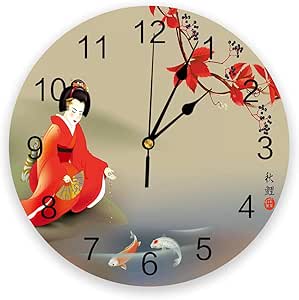 Painting Carp Japanese Style Female Wall Clock Kitchen Home Living Room ...