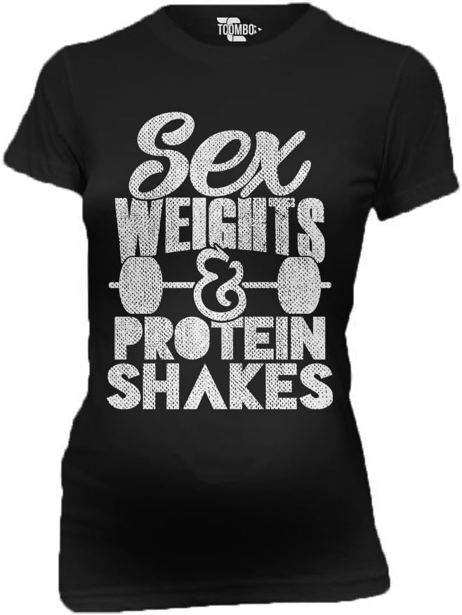 Sex Weights And Protein Shakes Gym Maternity Pregnancy Womens Tshirt Xl Black