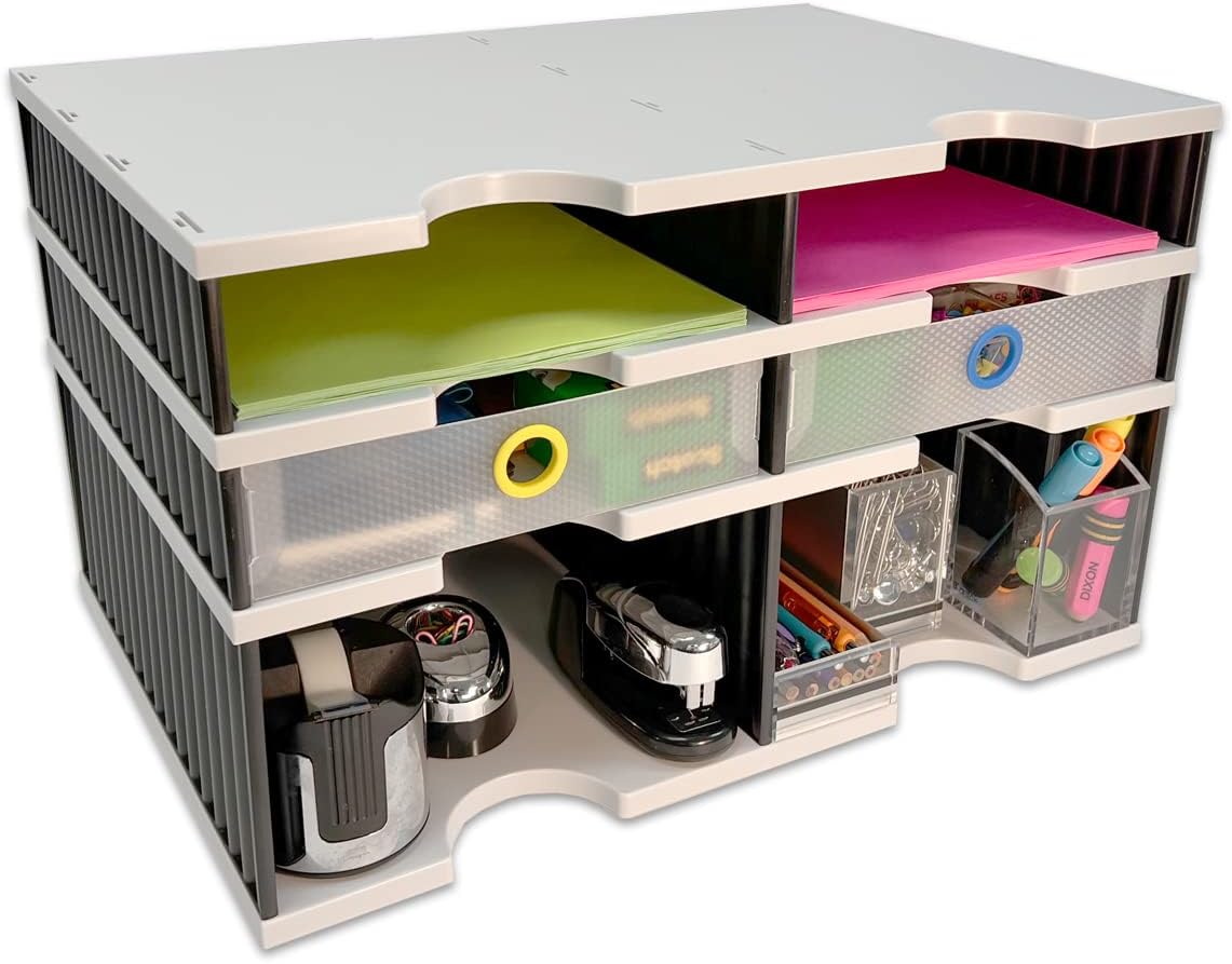 Amazon.com : Desktop Organizer 4 Letter Tray Sorter Plus Riser Storage ...