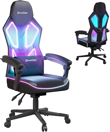 Amazon.com: Bestier Gamer Chair with RGB LED Lights, Breathable Fabric ...