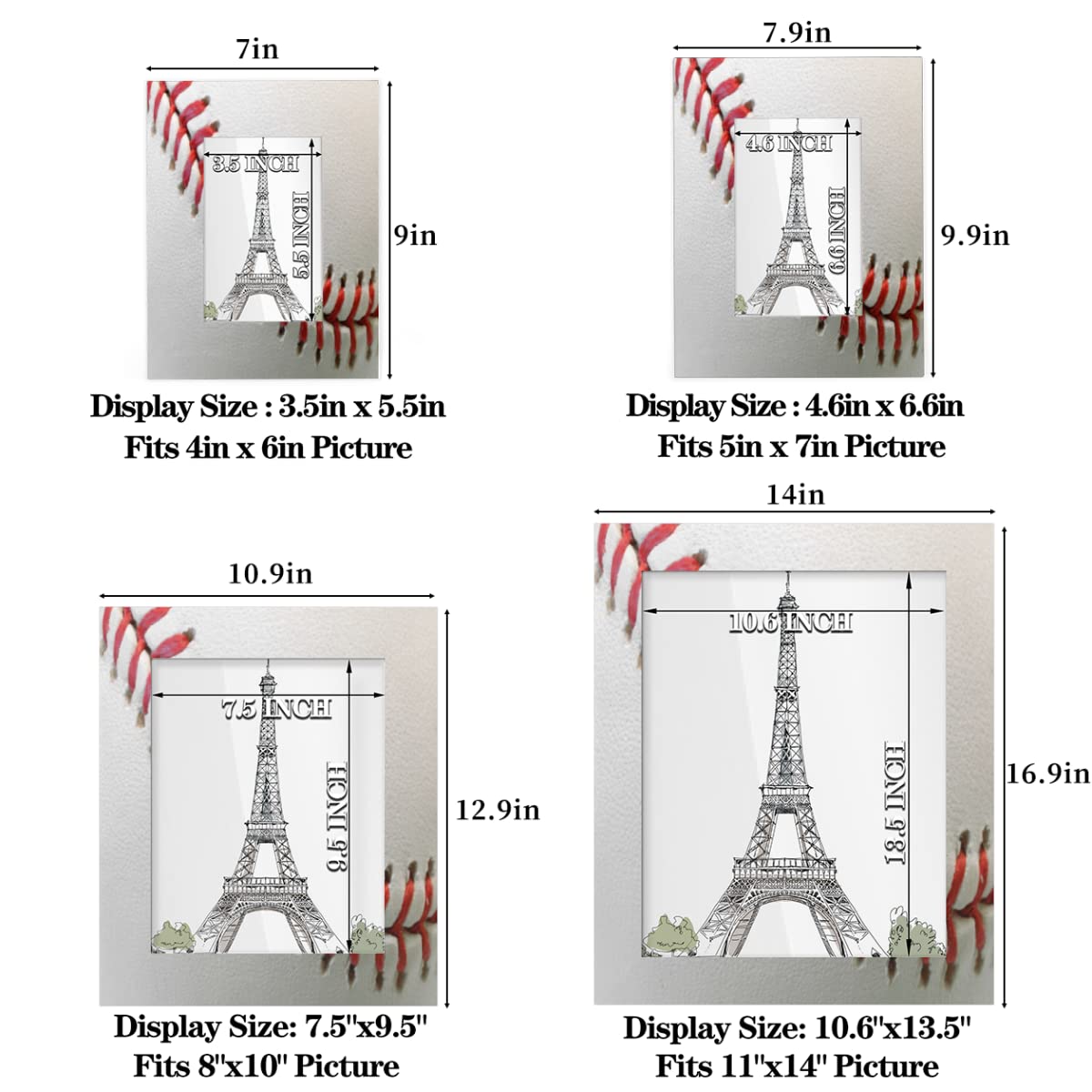 AUUXVA 8x10 Picture Frame Sport Ball Baseball Lace Photo Frame ...