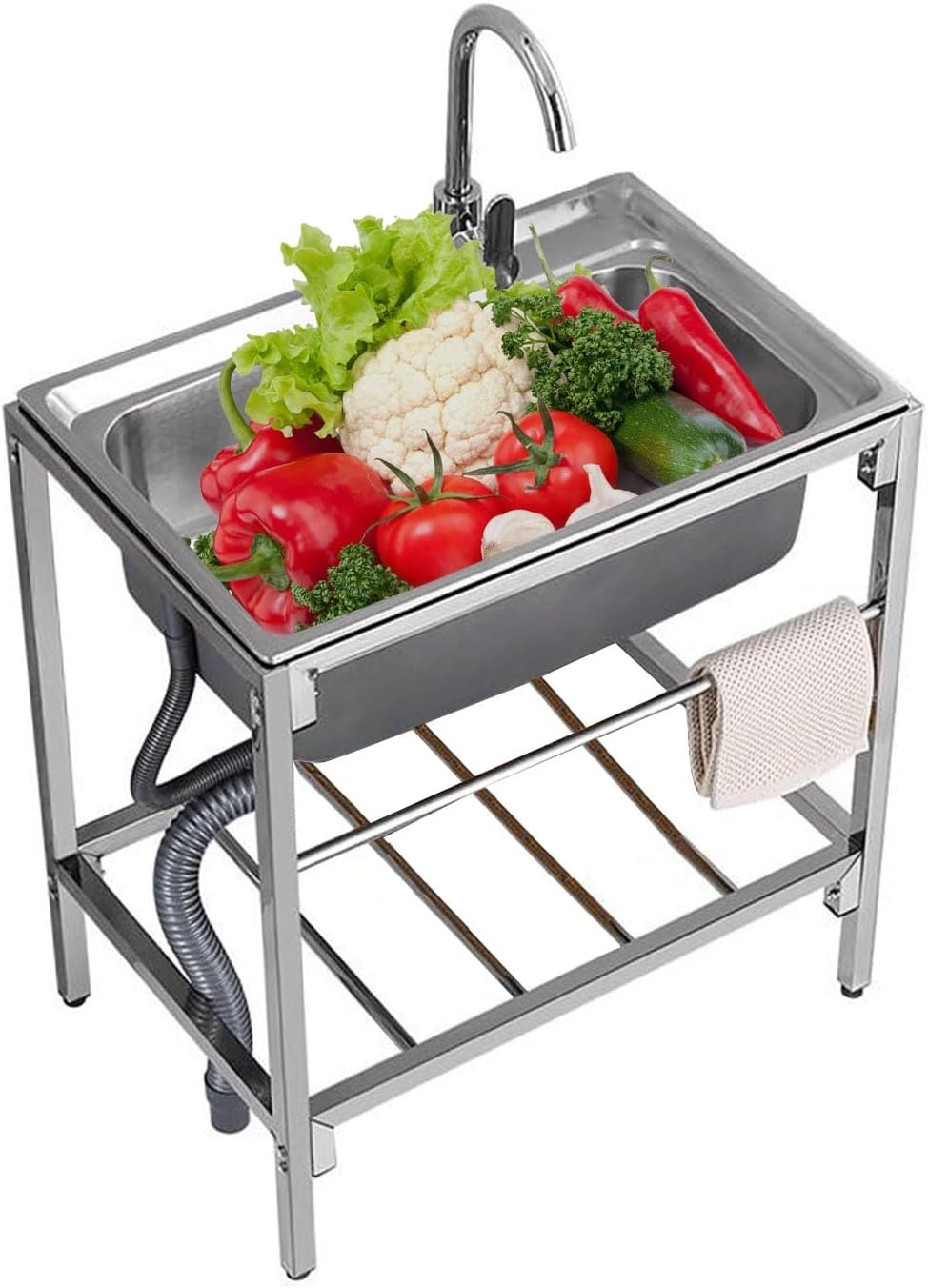 Kitchen Sink, Freestanding Commercial Restaurant Sink With Faucet And ...