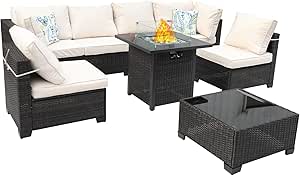 Amazon.com: TINKLE WELL Patio Furniture Brown 28" Fire Pit Table, 8 ...