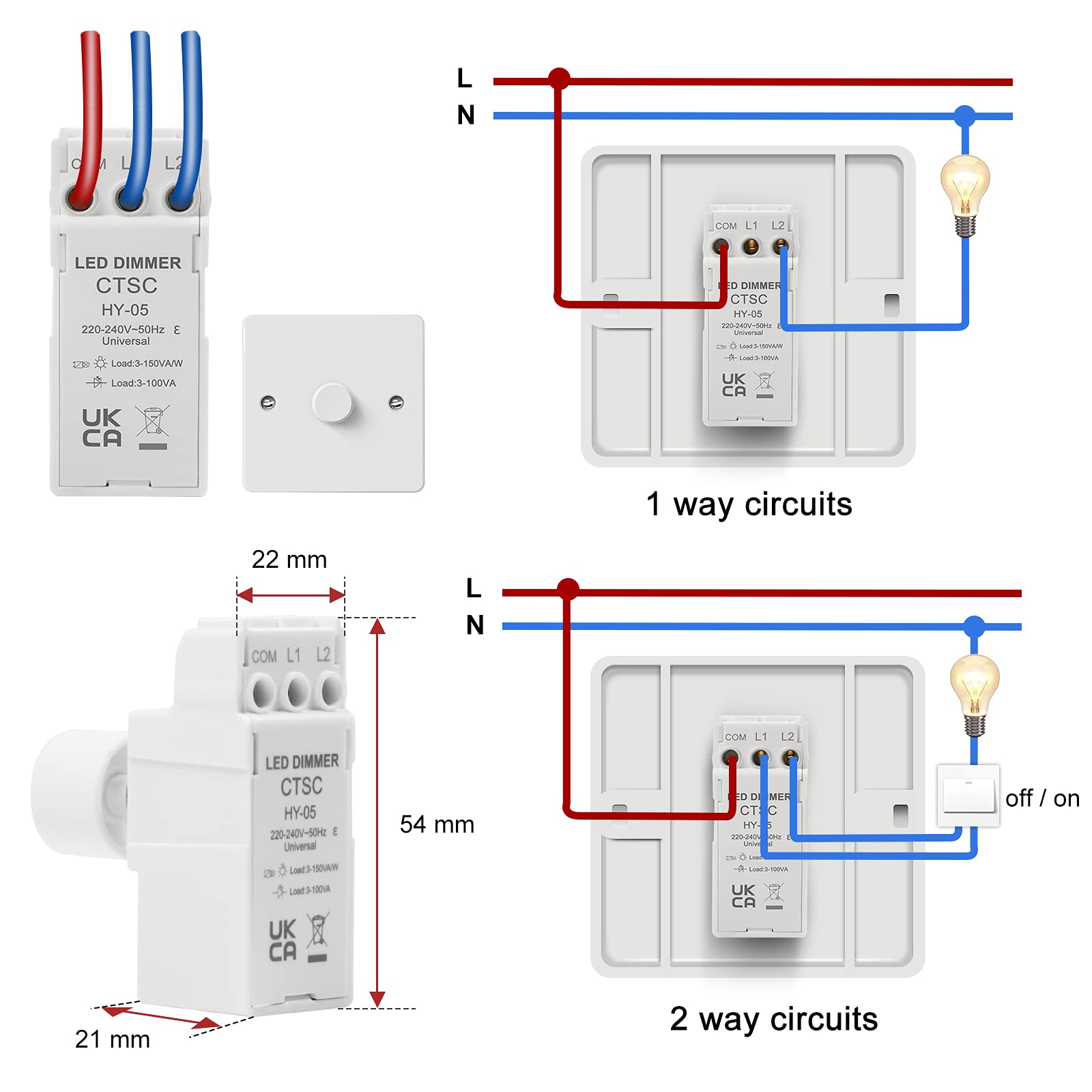 Buy CTSC Led Dimmer - Led Dimmer Module - Dimmer Module - 1 Gang 2-Way ...