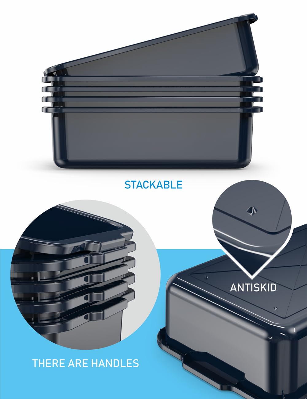 Snapklik.com : WYT 5-Pack Commercial Bus Tubs Box/Tote Box, Deep Blue ...