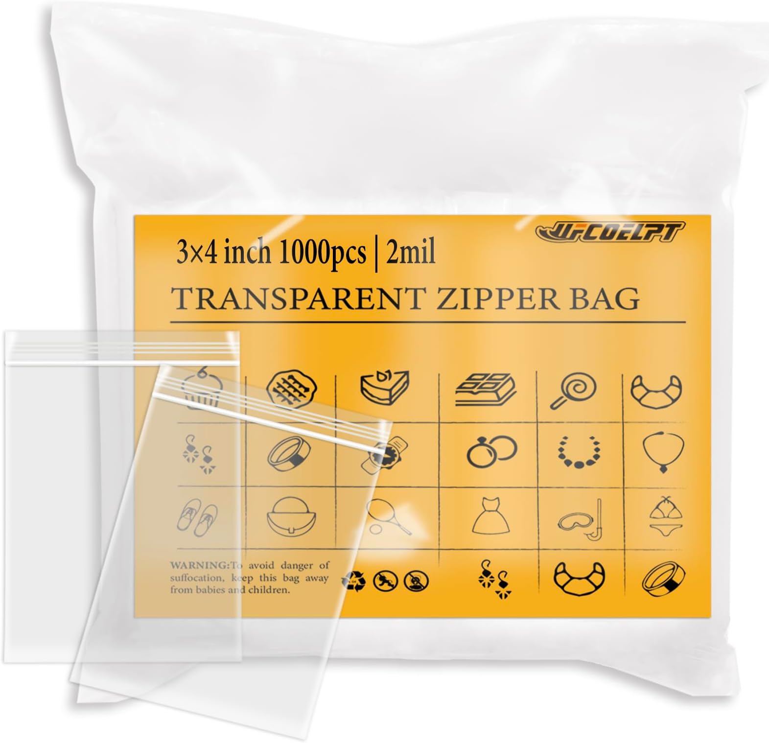 Amazon.com: 3''x 4'', (Pack of 100) Small Clear Poly Zipper Bags ...