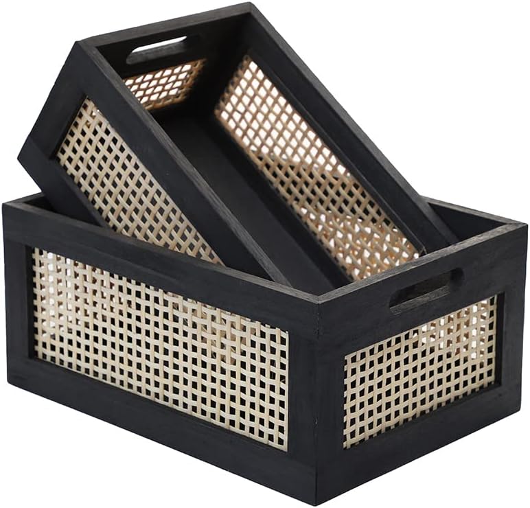 Amazon.com - mDesign Large Wooden Rectangular Bin, Natural Cane ...