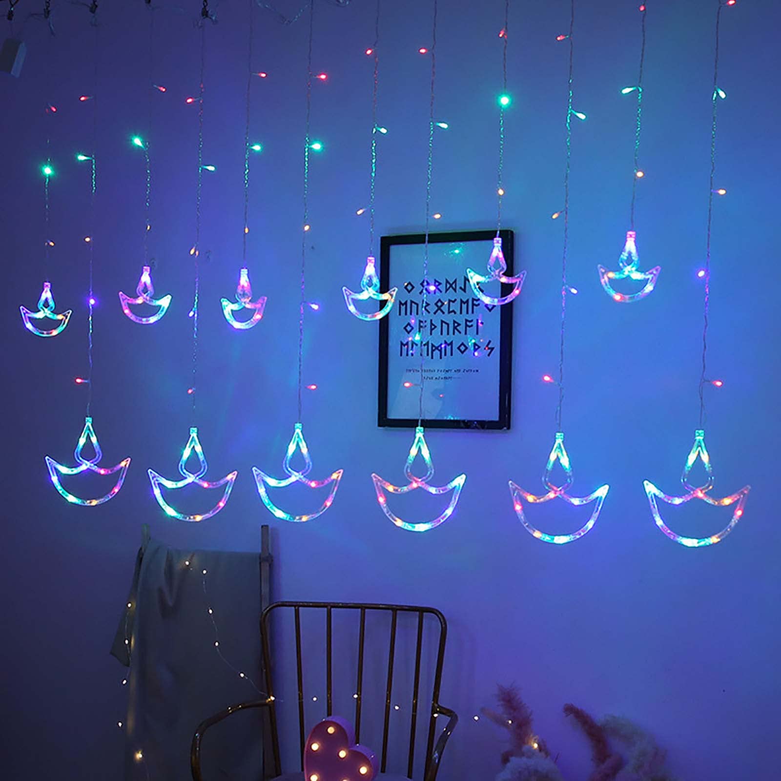 Diwali String Lights Decorations, Happy Diwali DIYAS Curtain Light, 12 ...