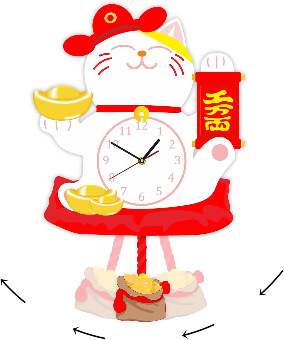 Amazon.com: Timethink Lucky Cat Wall Clock with Pendulum, Cat Clock ...