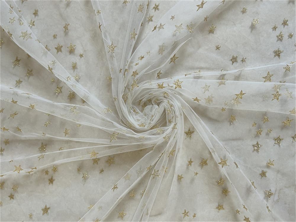 Amazon.com: 55 Inch Sparkling Star Tulle, Gold Star Tulle Sparkle ...