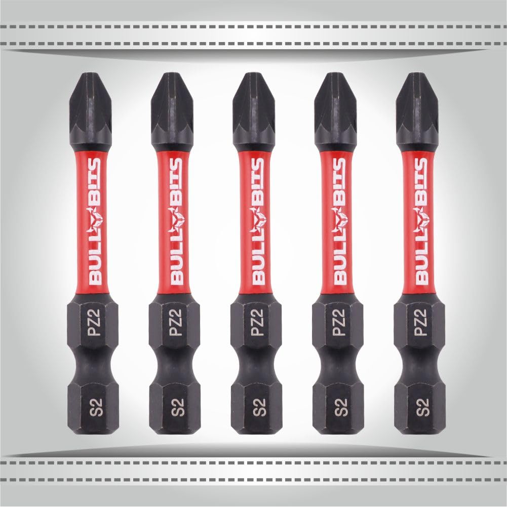 5X Bull Bits 50mm PZ2 Impact Screwdriver Drill Driver Bits Compatible with DeWalt Milwaukee ...