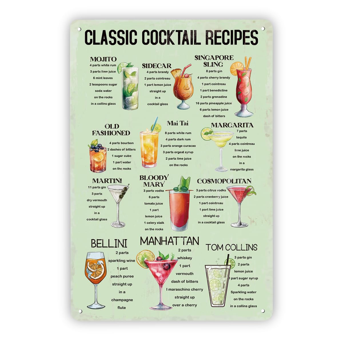 Amazon.com: Metal Tin Signs, Classic Cocktail Recipes, Retro Metal ...