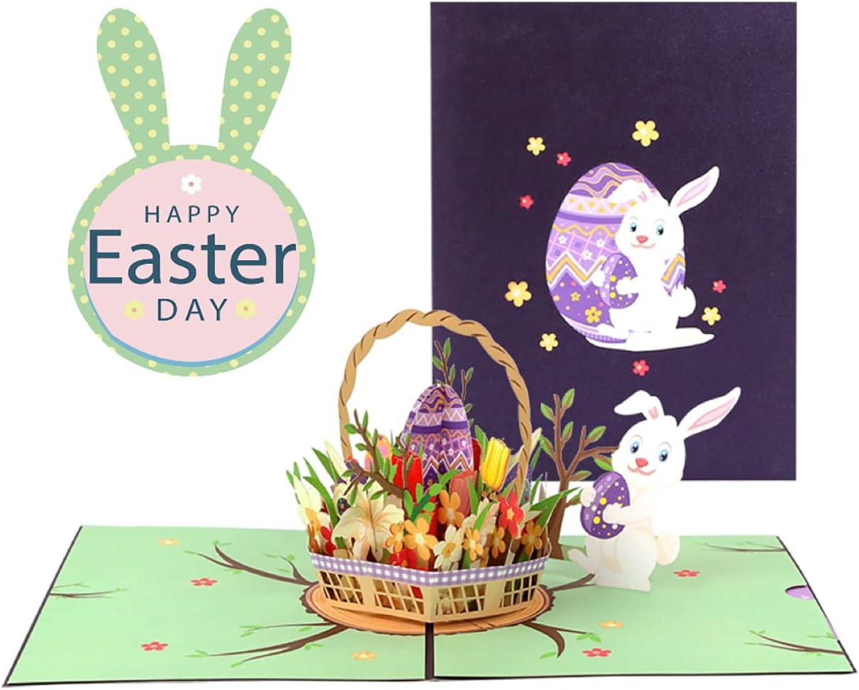 Amazon.com : voorpleasy Easter Egg 3D Greeting Cards,Bunny egg flower ...