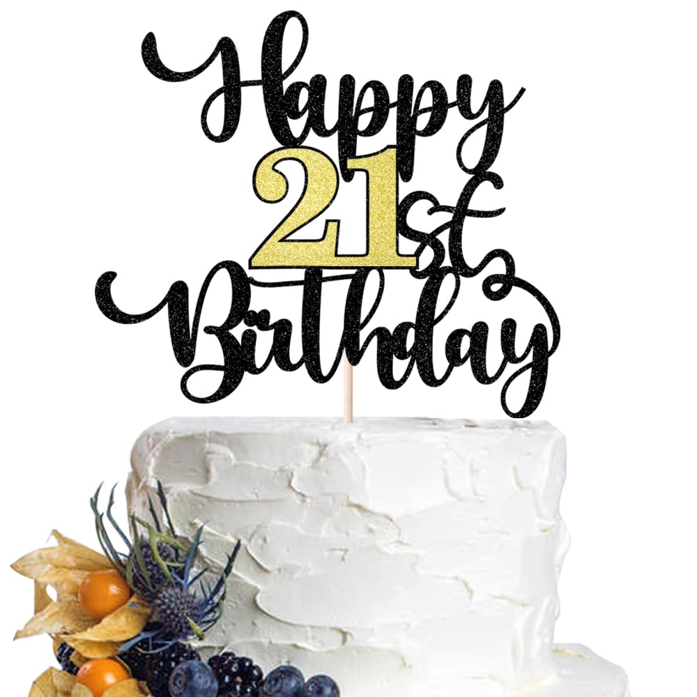 Snapklik.com : Dcokska Happy 21th Birthday Cake Topper-Black Gold 21th ...