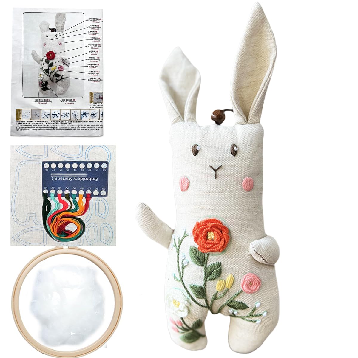 Amazon.com: FONNUY Pre-Stamped Embroidery Patterns Bunny Rabbit, Rose ...