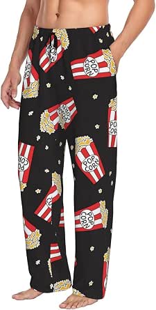 Yeertmii Cute Popcorn Black Mens Pajama Pants Bottoms With Pockets ...