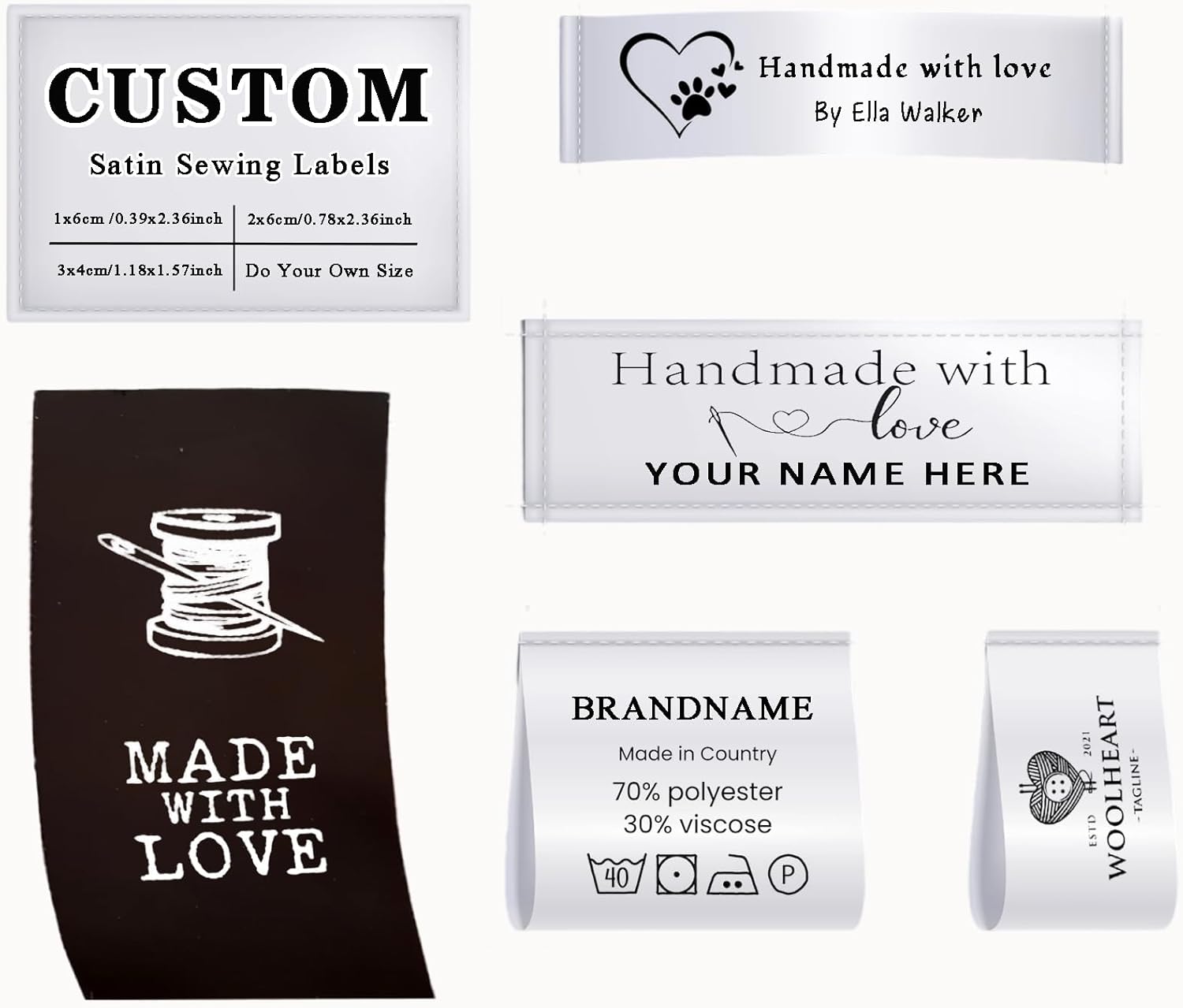 Amazon.com: 60-500pcs Custom Satin Sewing Labels|Customized Tags for ...