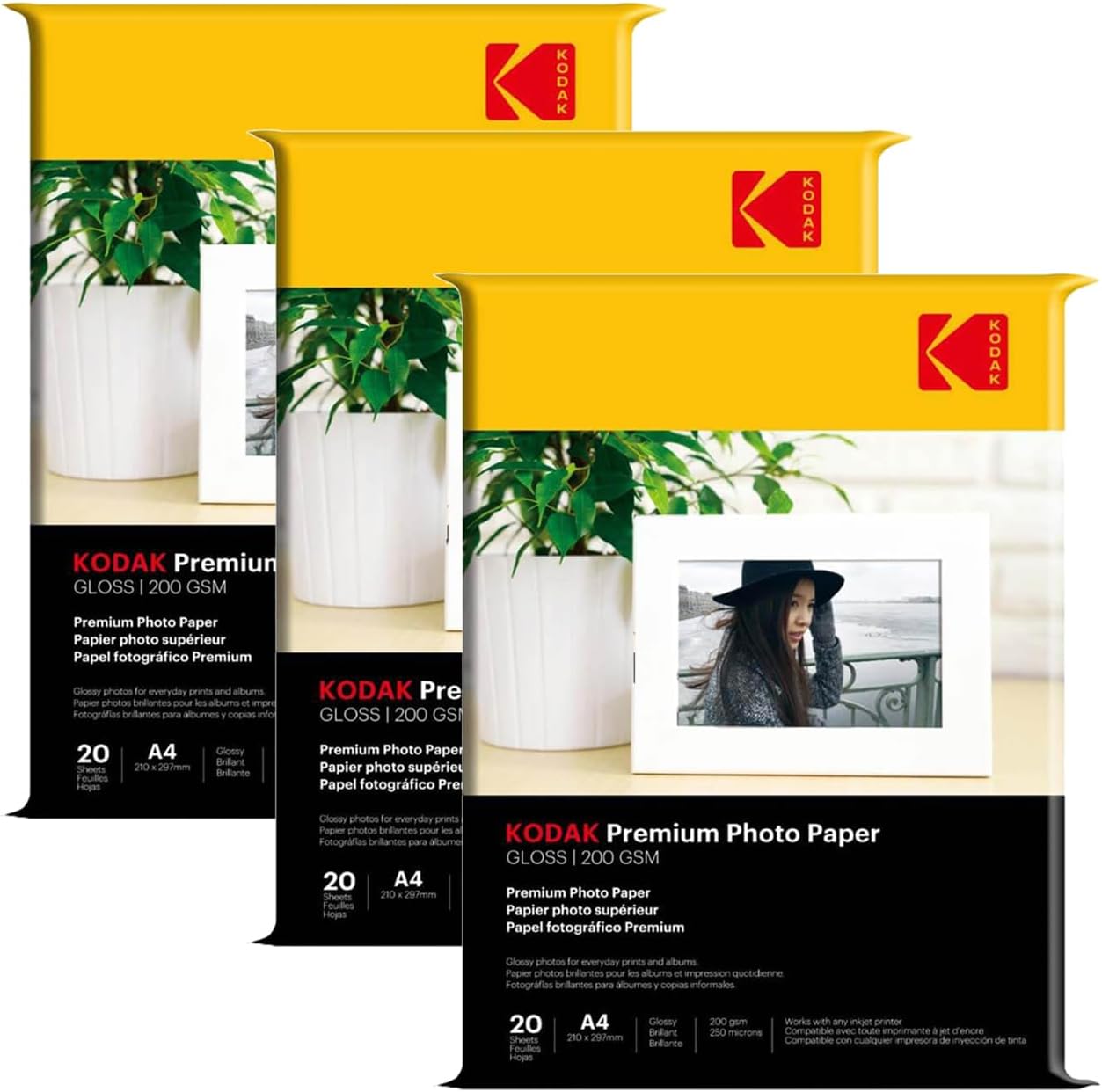 Kodak 260 GSM A4 Glossy Photo Paper Waterproof, Pack of 20 sheets ...