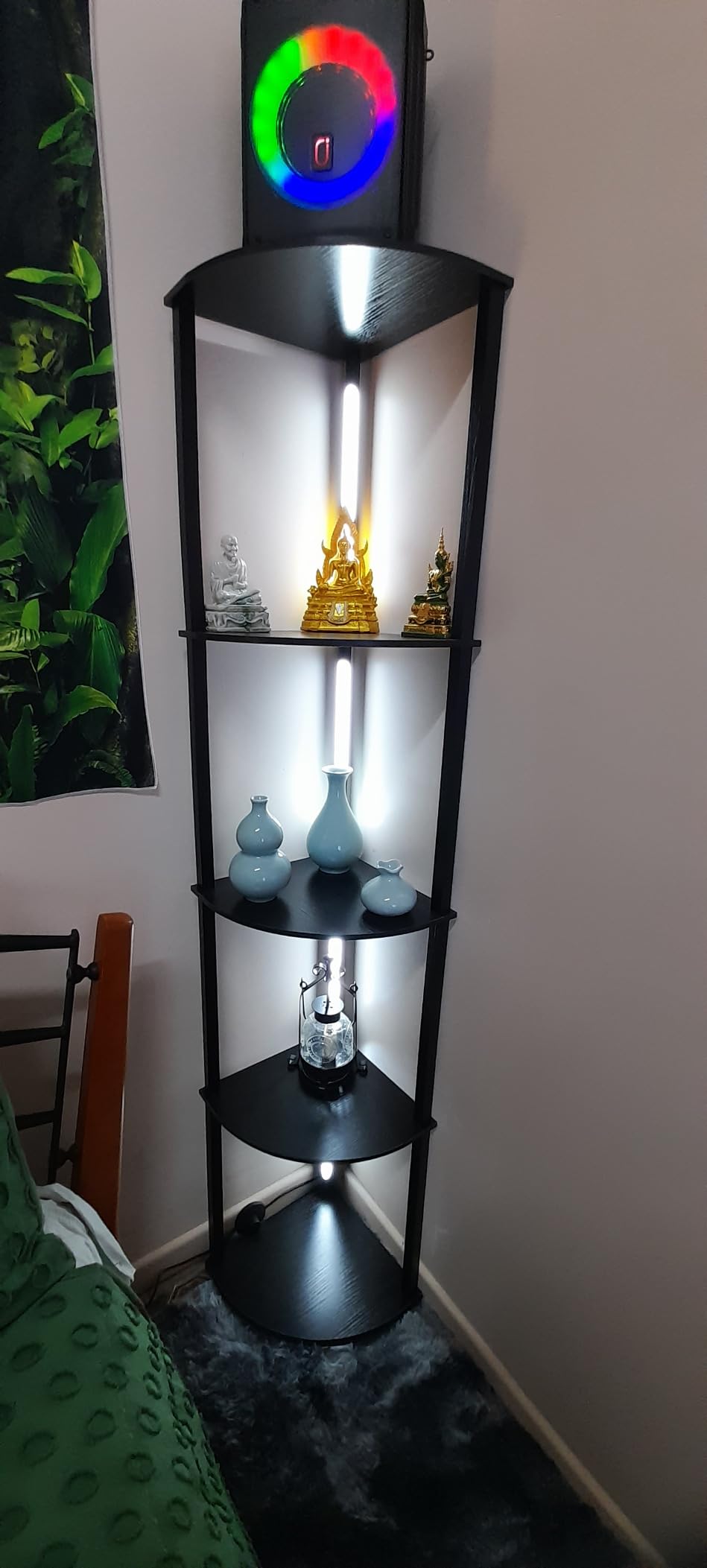 TUXOIUBA Dimmable LED Corner Floor Lamp with Shelves, Corner Shelf ...