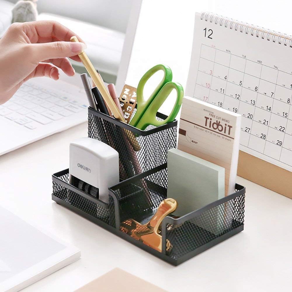 HEATHER Stationery Pen Stand Metal Mesh Office Desk Organizer | Black ...