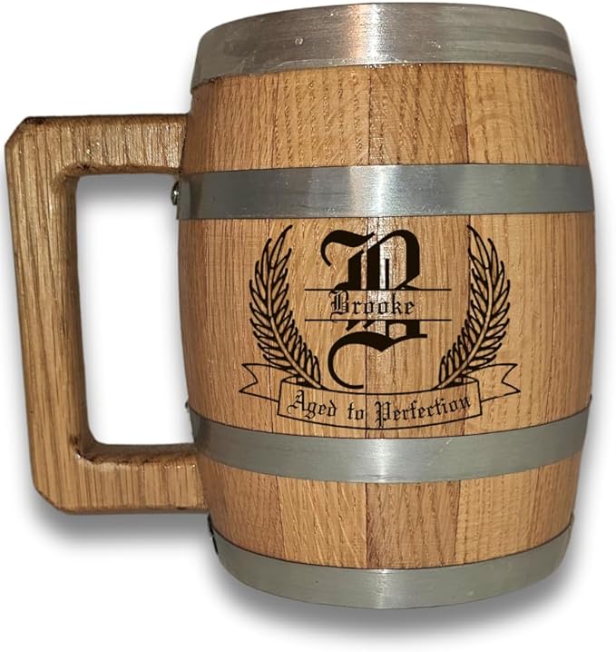 Amazon.com | LAS VILLAS DESIGNS Personalized Oak Wood Barrel Beer Mug ...