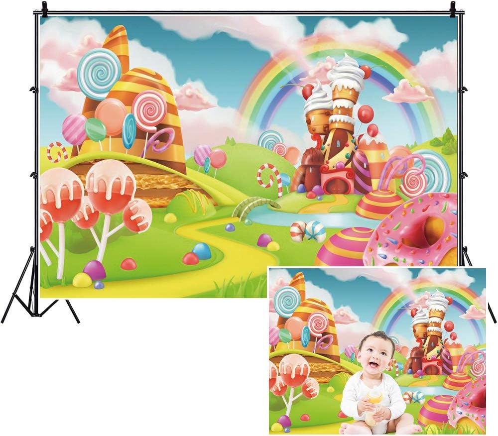 Amazon.com : Qian Lollipop Backdrops Cartoon Candy Photo Rainbow Studio ...