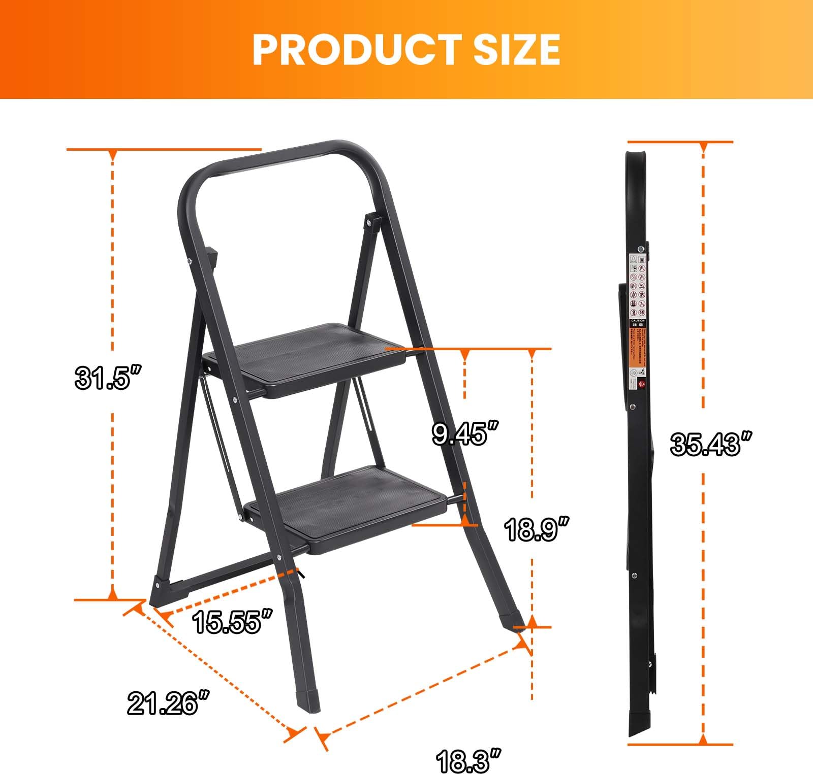 Snapklik.com : RIKADE 2 Step Ladder, Lightweight Folding Step Stool For ...