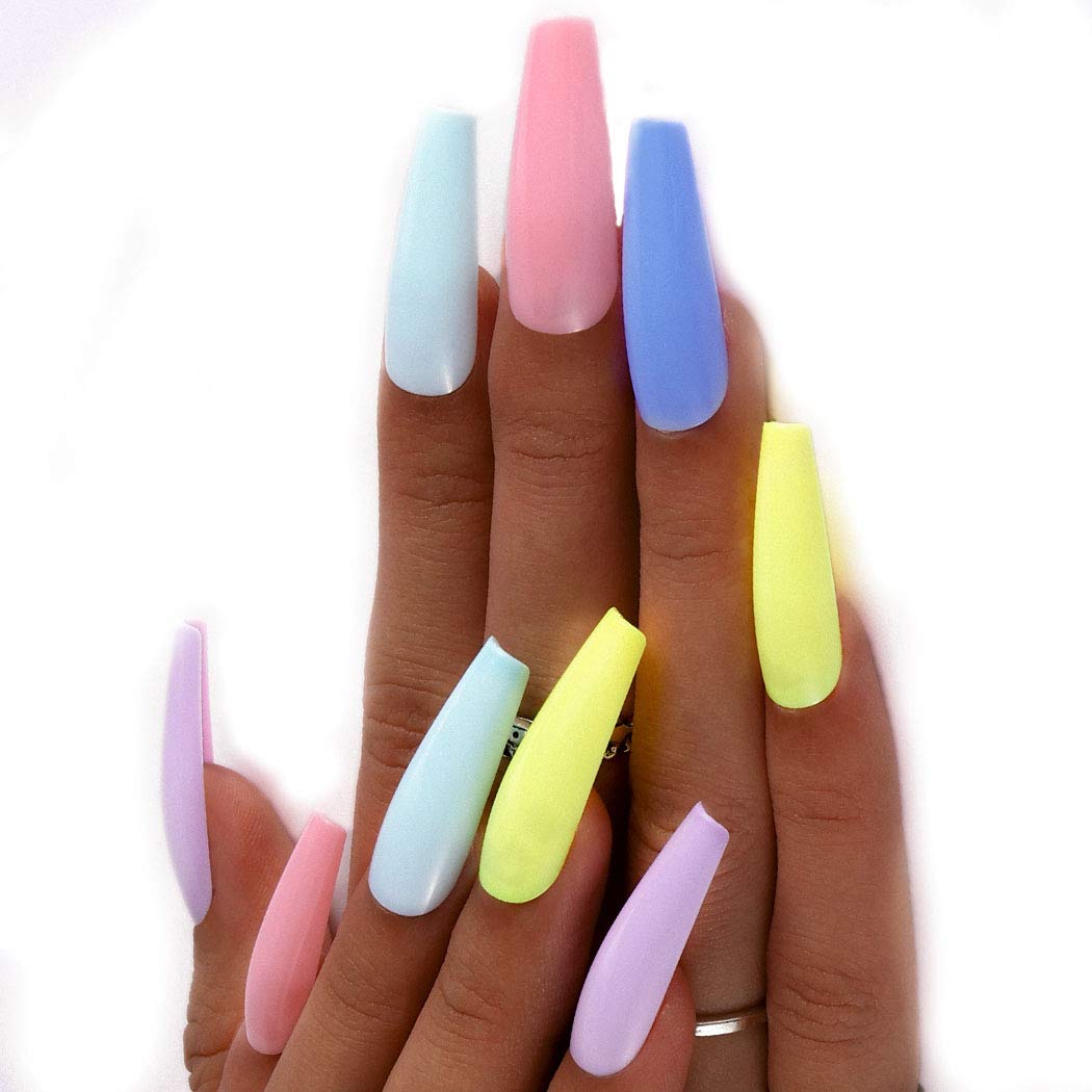 Amazon.com: Outyua 100Pcs Extra Long Fake Nails Coffin Glossy Colored ...